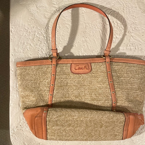 Coach | Bags | Authentic Coach Straw And Peach Color Grain Leather ...